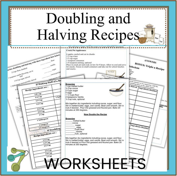 Doubling and Halving Recipes Worksheets-Digital Download – Kids Cooking ...