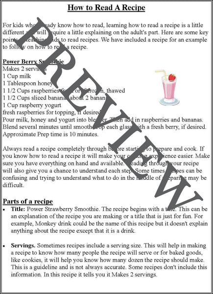 How to Read a Recipe Activity Worksheets-Digital Download – Kids ...