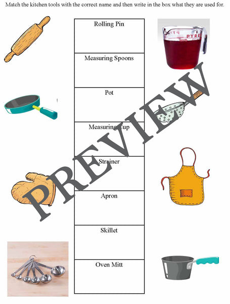 Learning about Kitchen Tools and Appliances- Cooking Utensils Workshee ...