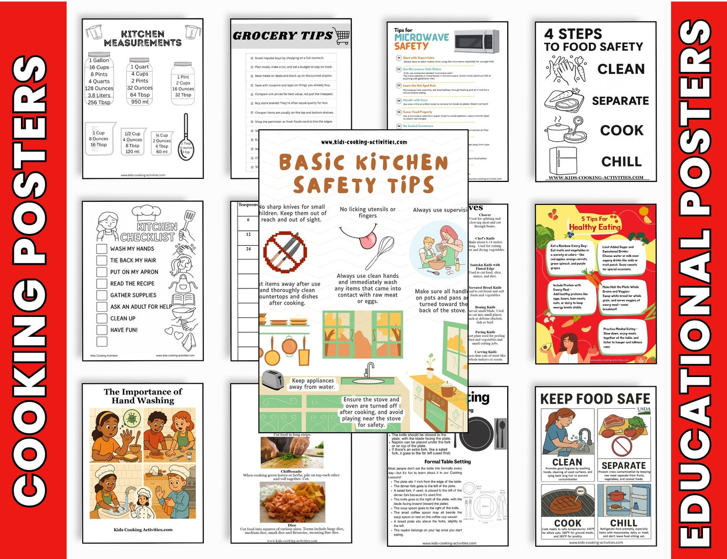 Kids Cooking Poster Set - 32 Cooking with Kids Educational Posters -Di ...
