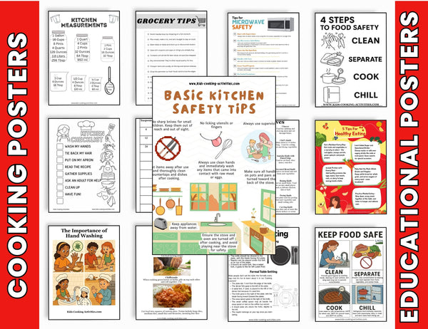 Kids Cooking Poster Set - 32 Cooking with Kids Educational Posters -Di ...