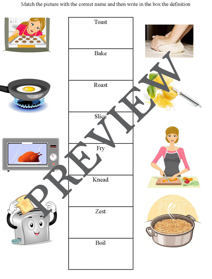 Cooking Vocabulary Terms Worksheets-Learn Essential Kitchen Language-D ...