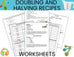 Doubling and Halving Recipes Worksheets-Cooking & Math Practice-Digita ...