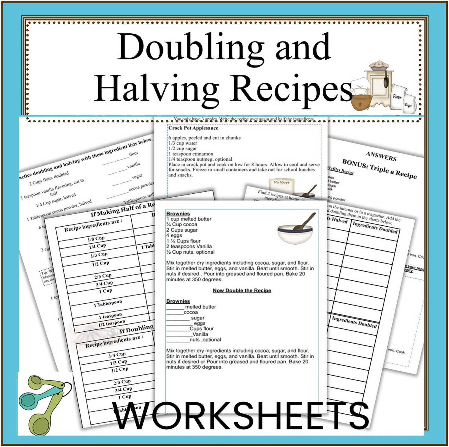 Doubling and Halving Recipes Worksheets-Cooking & Math Practice-Digita ...