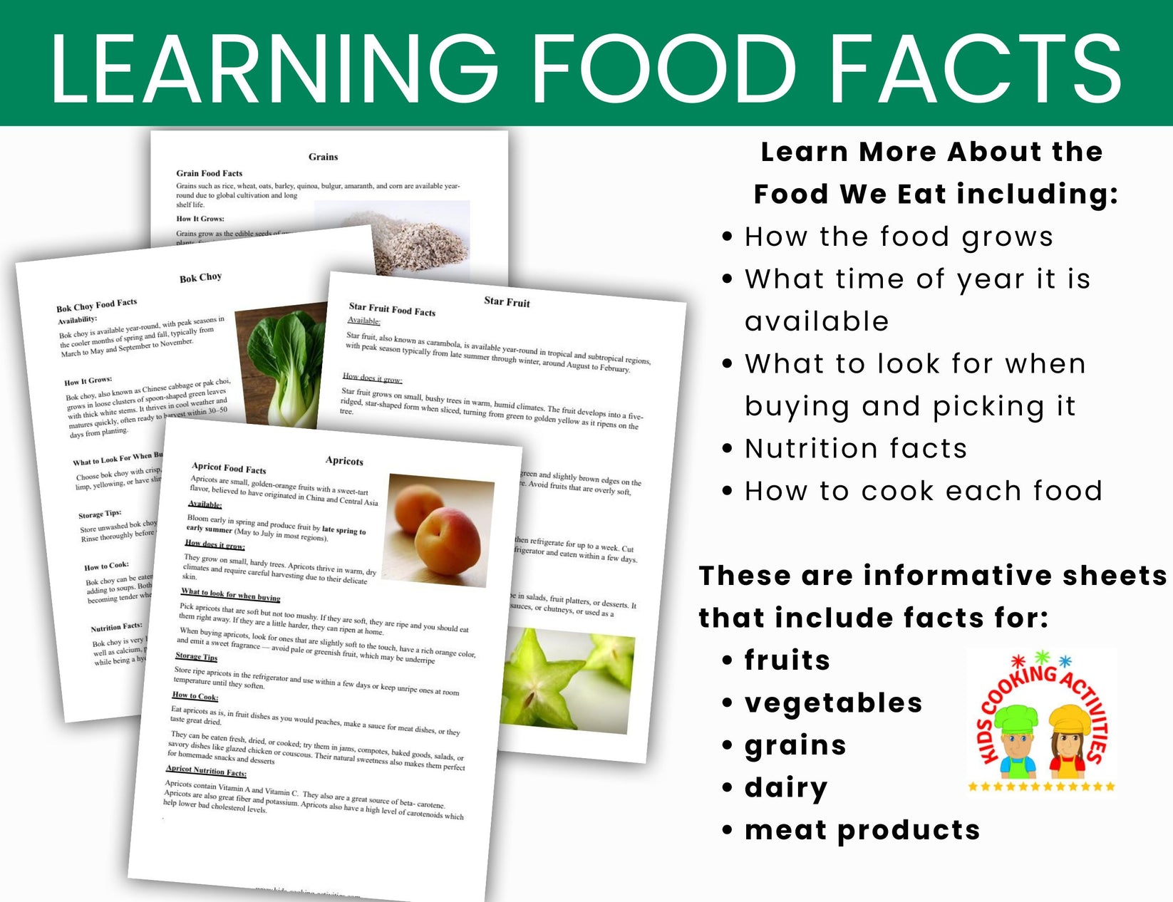 Learning about Food Facts- Info on Fruits, Vegetables, Grains, Dairy ...