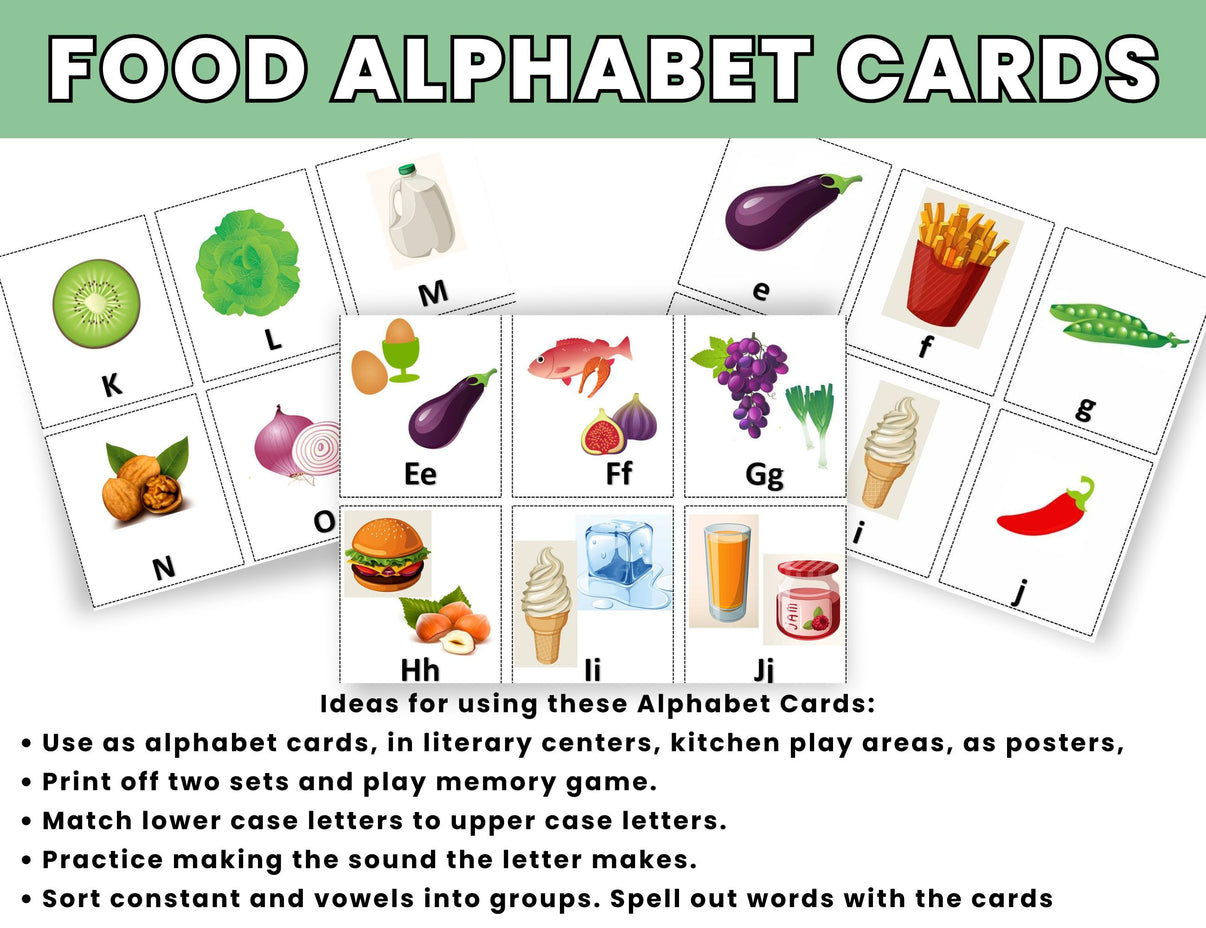 Food Alphabet Cards-Educational A-Z Food-Themed Letter Cards-Digital D ...