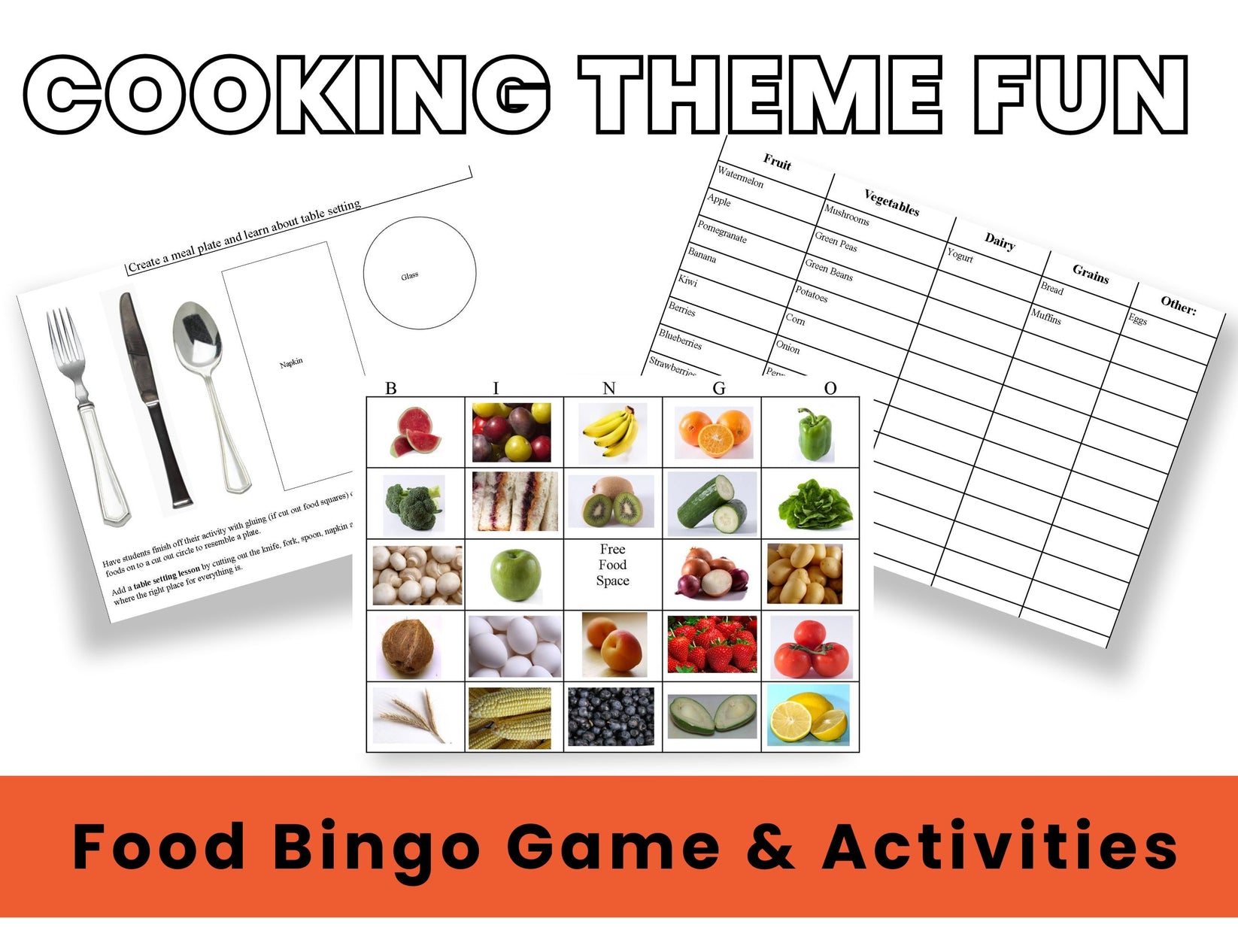 Food Bingo Games and Worksheets-Food Theme Cooking Printables Plus 16 ...