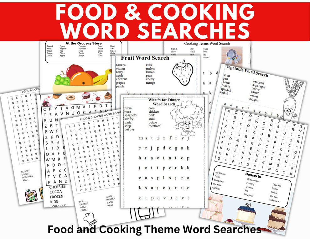 Cooking and Food Theme Word Searches-52 Fun Puzzles for Kids-Digital D ...