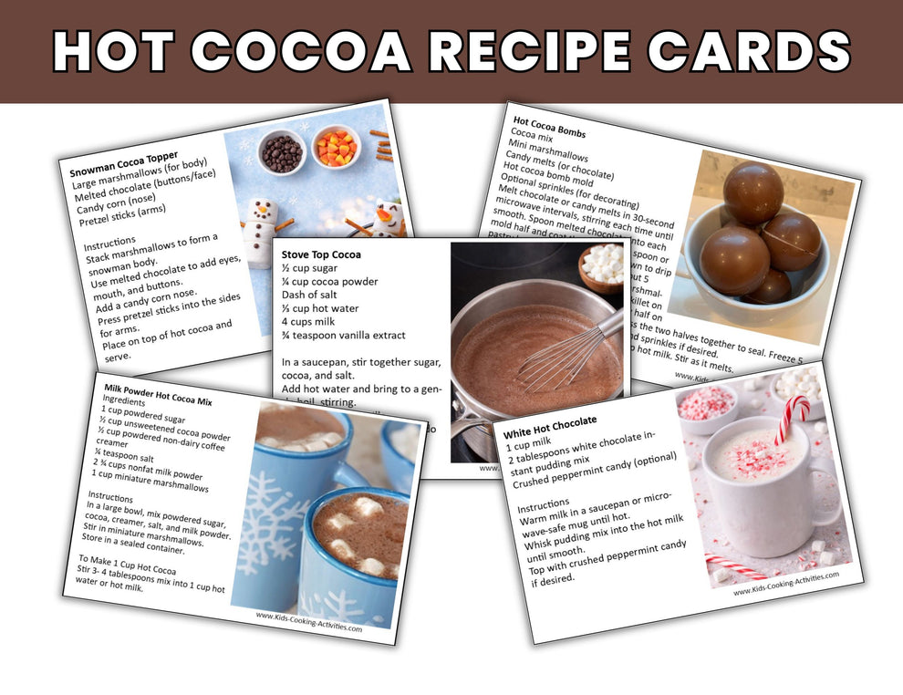 8 Hot Chocolate Theme Recipe Cards – Kids Cooking Activities