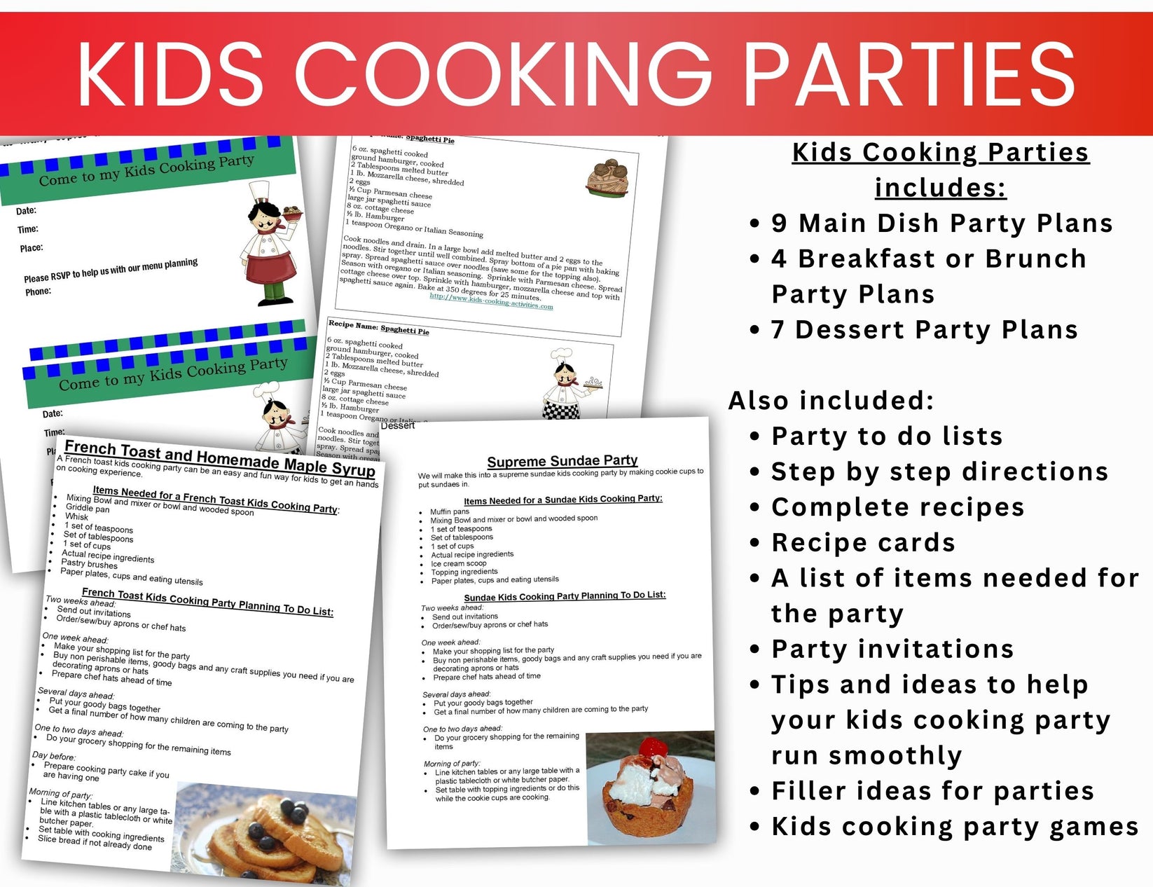 Kids Cooking Parties BUNDLE Set – Party Plans, Printables, and Games f ...