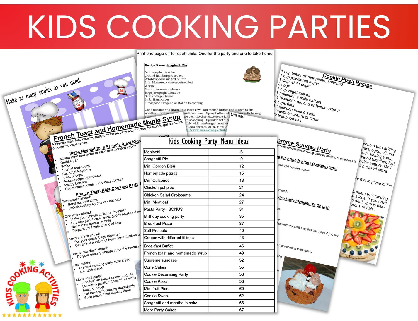 Kids Cooking Parties BUNDLE Set – Party Plans, Printables, and Games f ...
