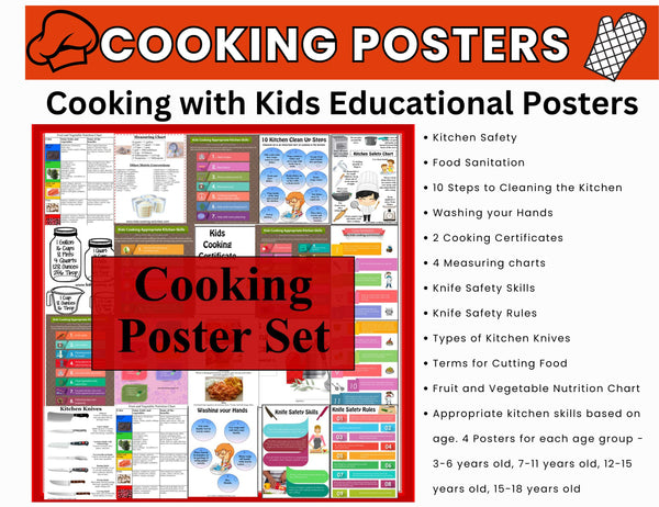 Kids Cooking Poster Set - 20 Cooking with Kids Educational Posters -Di ...