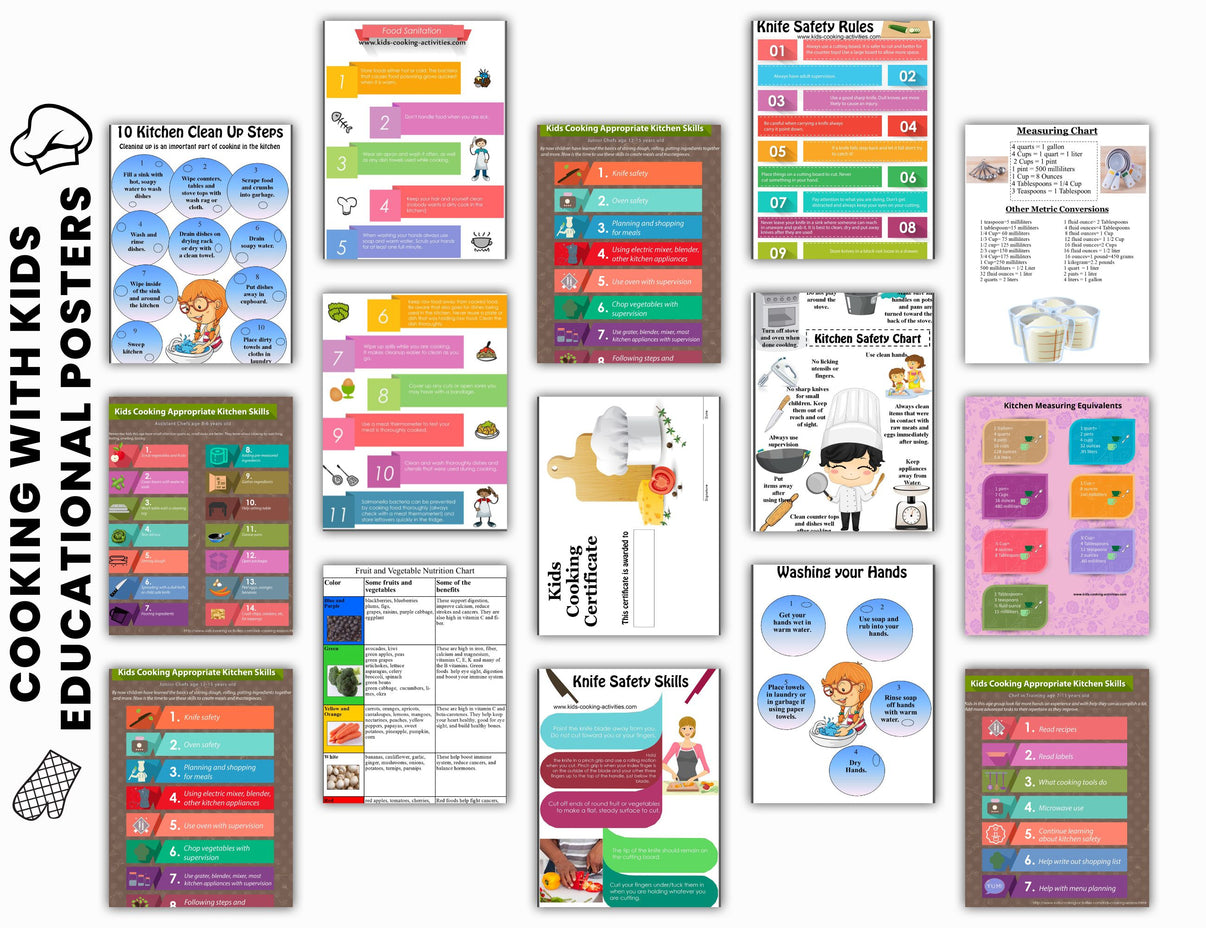 Kids Cooking Poster Set - 20 Cooking with Kids Educational Posters -Di ...