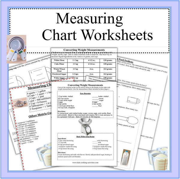 Kitchen Measuring Chart & Conversion- Measurements Worksheets -Cooking ...