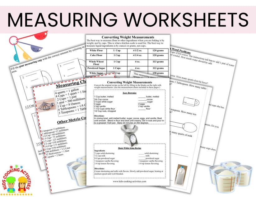 Kitchen Measuring Chart & Conversion- Measurements Worksheets -Cooking ...