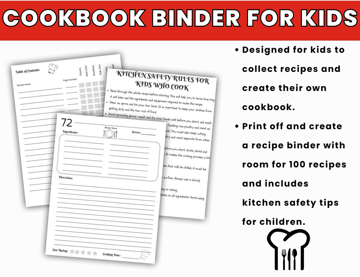 My Cookbook Recipe Binder for Kids- Collect 100 Recipes Plus Kitchen S ...