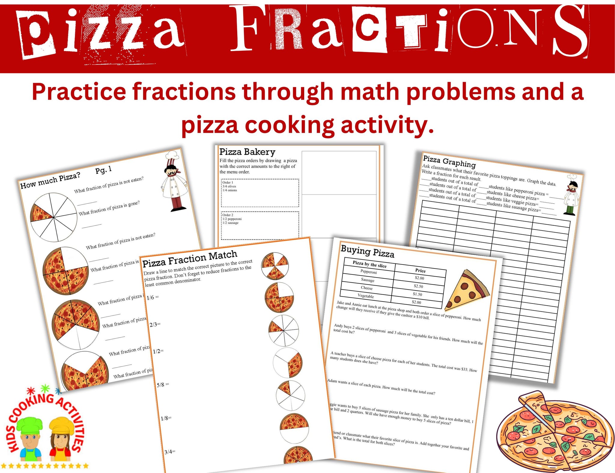 Pizza Fractions Math and Cooking Activity-Digital Download – Kids ...