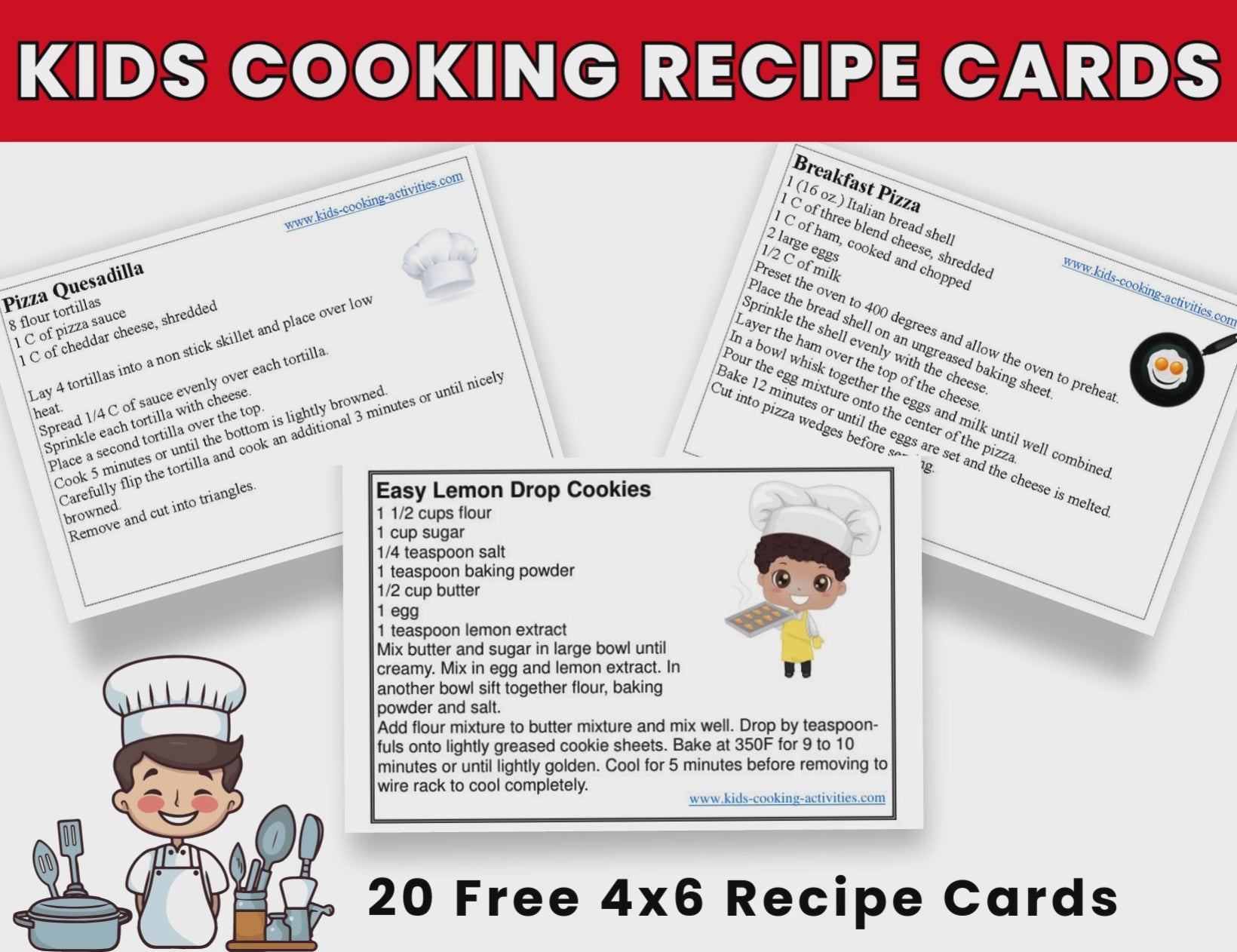 20 FREE Kids Cooking Recipe Cards--Digital Download – Kids Cooking ...