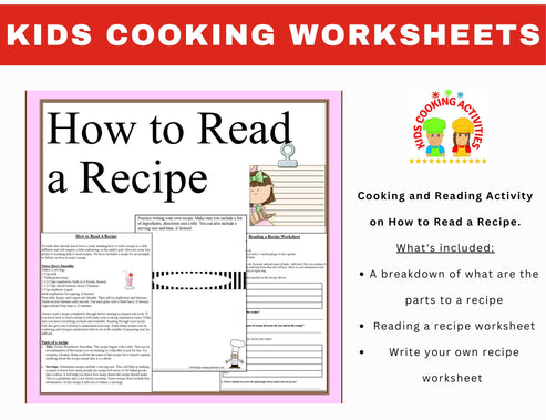 How to Read a Recipe Activity Worksheets-Cooking & Reading Skills for ...