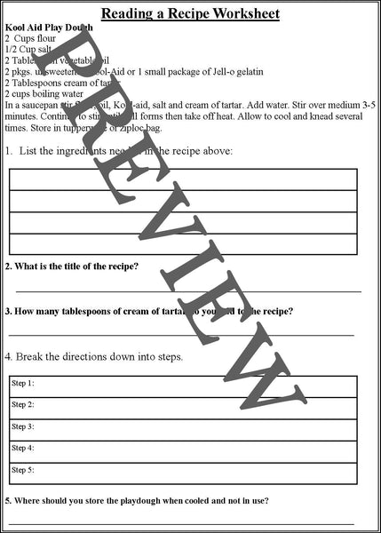 How to Read a Recipe Activity Worksheets-Digital Download – Kids ...