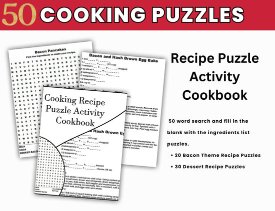 50 Fun Word Search & Fill-in-the-Blank Recipe Puzzles-Digital Download ...