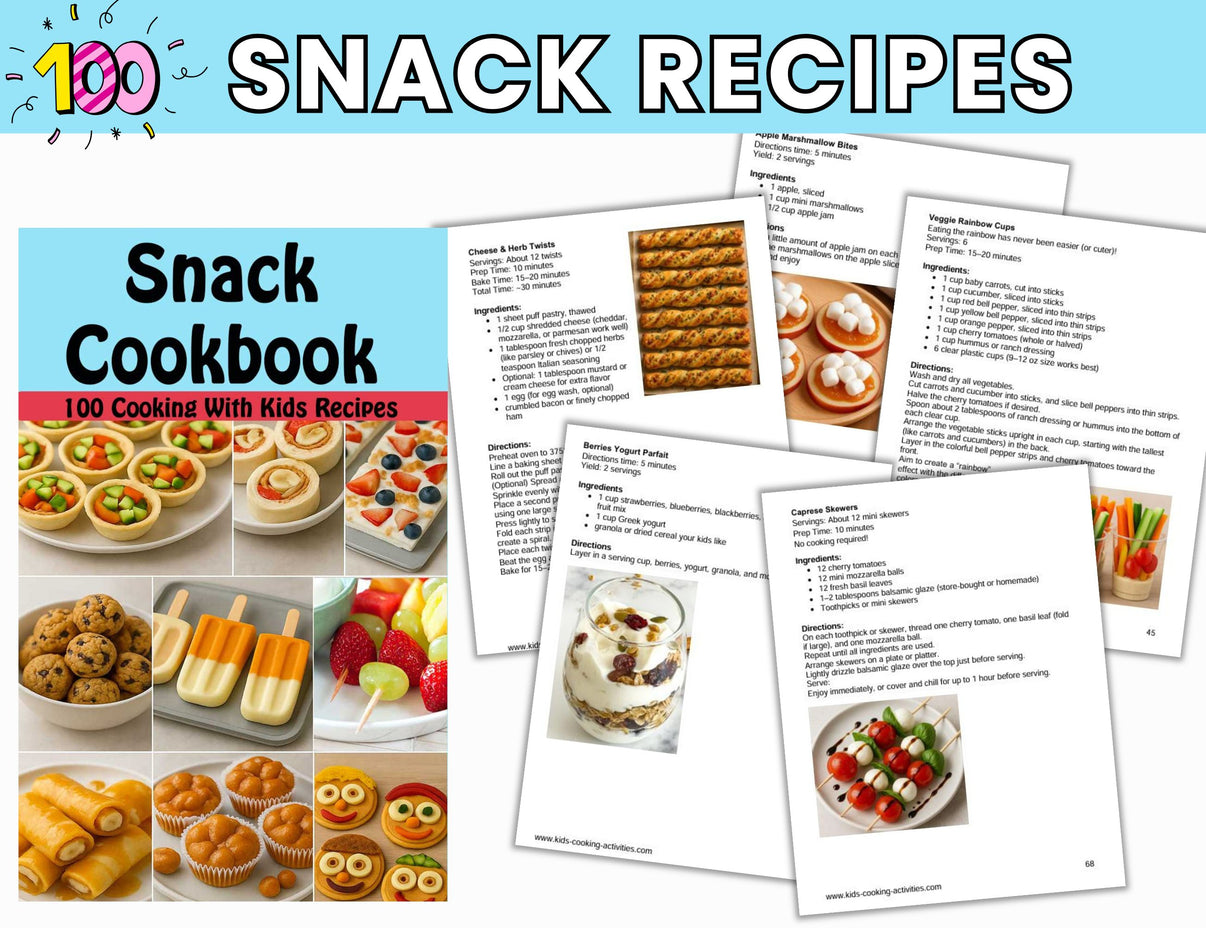 Snack Cookbook- 100 Recipes for Kids to Make-Digital Download – Kids ...
