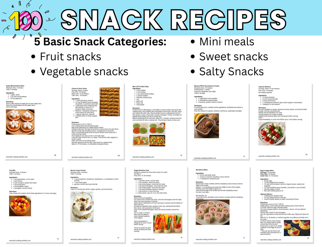 Snack Cookbook- 100 Recipes for Kids to Make-Digital Download – Kids ...