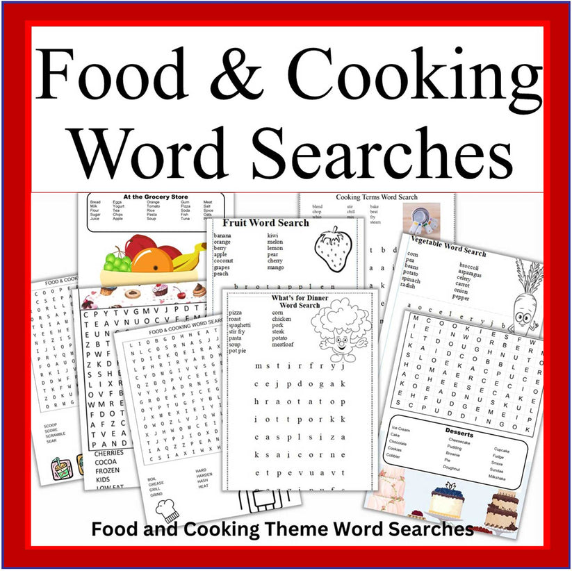 Cooking and Food Theme Word Searches-52 Fun Puzzles for Kids-Digital D ...