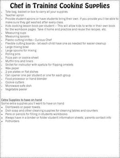 Teacher Curriculum Set for Teaching Children Cooking -Lesson Manuals ...